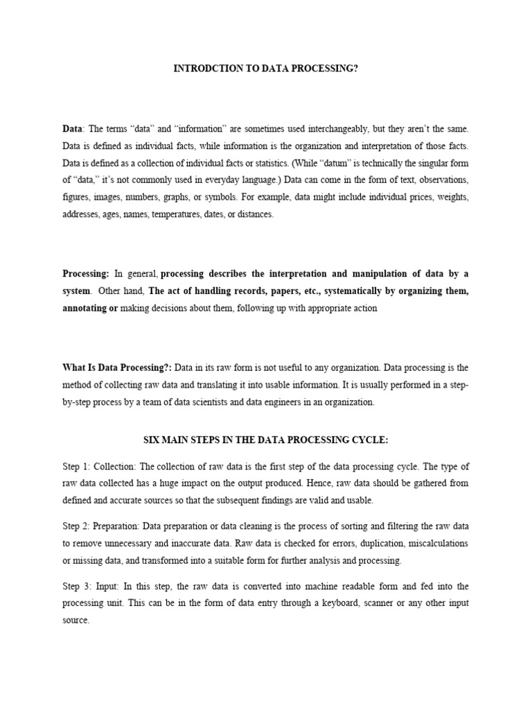 Introdction To Data Processing | PDF | Data | Input/Output