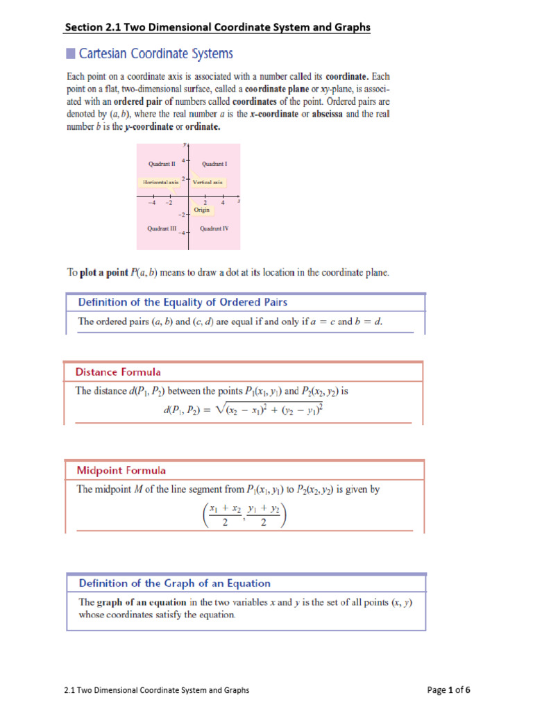 2.1 Two Dimensional Coordinate System and Graphs | PDF | Cartesian ...