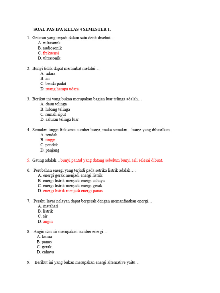 Soal Pas Ipa Kelas 4 Semester 1 | PDF