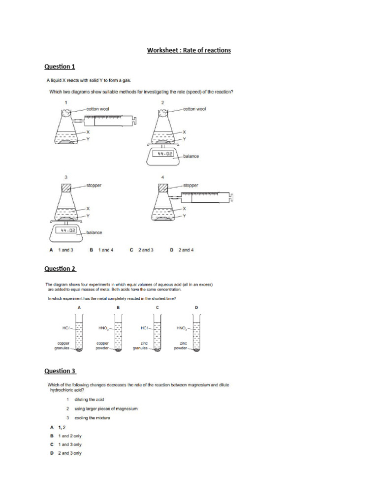 Worksheet Rate of Reactions Grade 10 | PDF