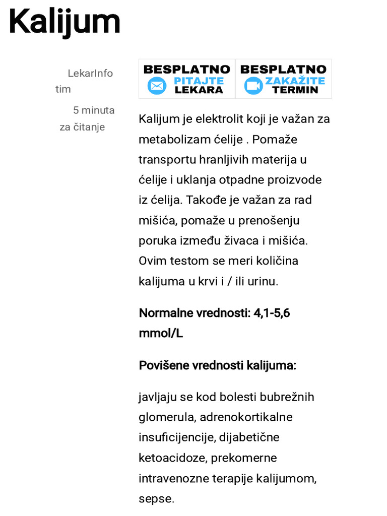 Kalijum - LekarInfo | PDF