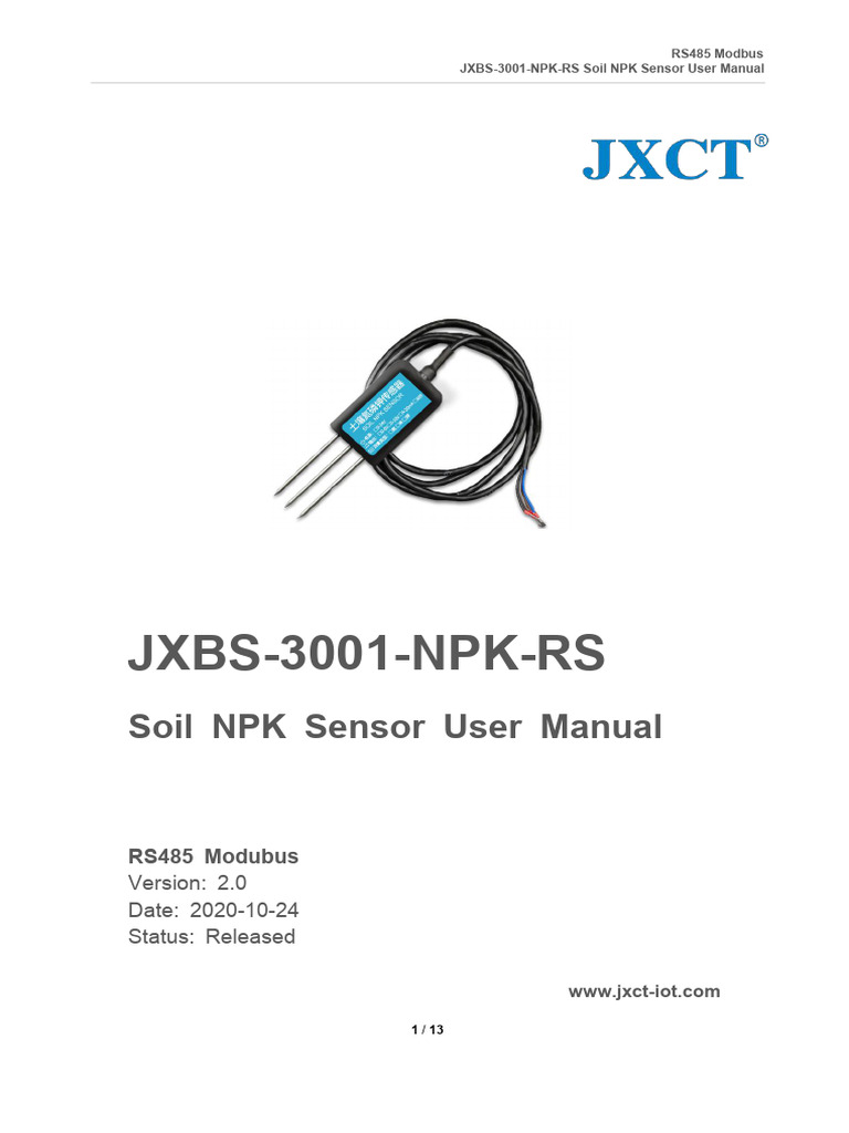 Soil Sensor Jxbs 3001 NPK Rs | PDF | Computing | Telecommunications