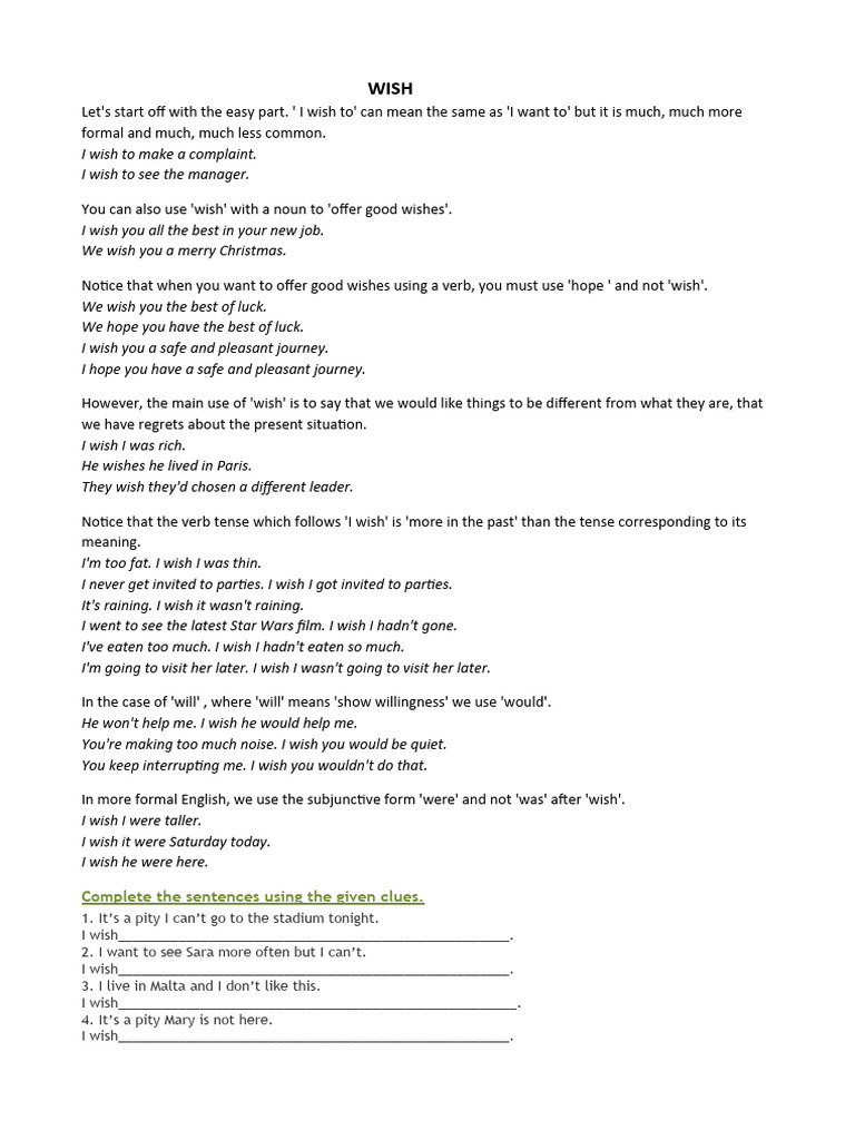 Understanding the Verb "Wish" | PDF | Verb