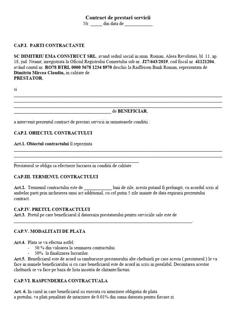 Contract prestari servicii | PDF
