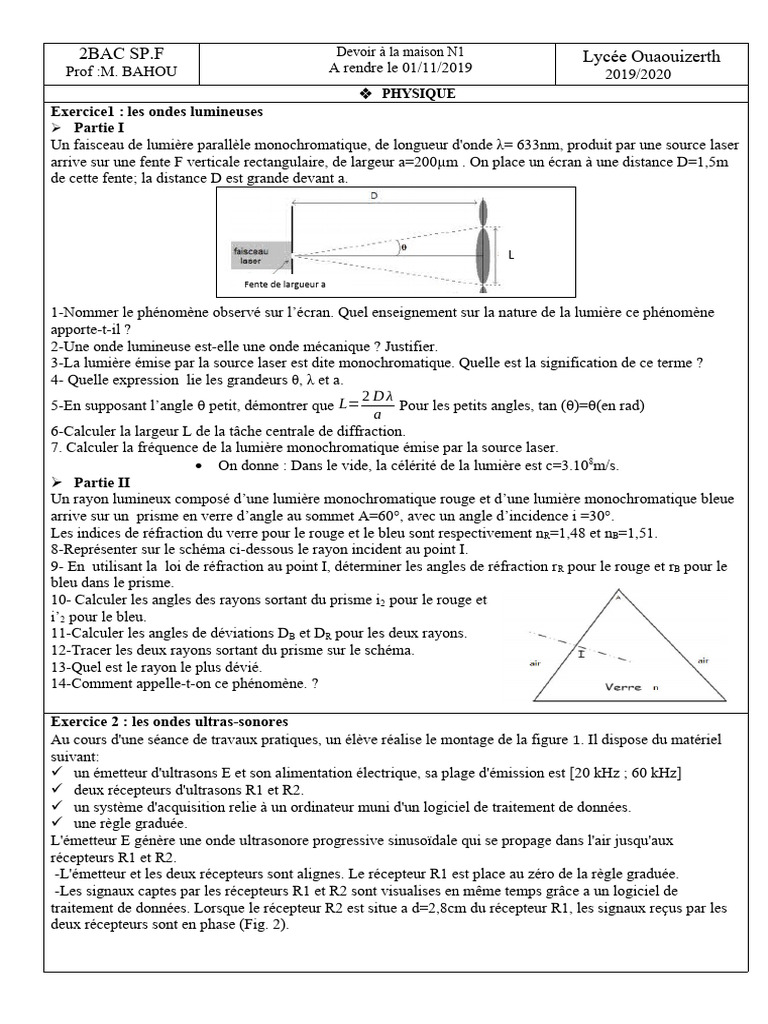 Devoir Maison | PDF | Lumière | Réfraction