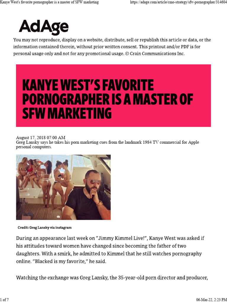 Kanye West's Favorite Pornographer Is A Master of SFW Marketing | PDF