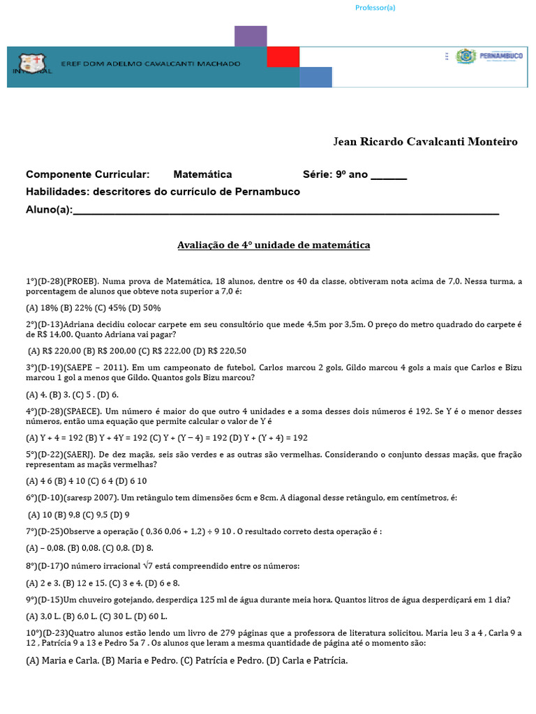 Modelo de Provas 2023 | PDF