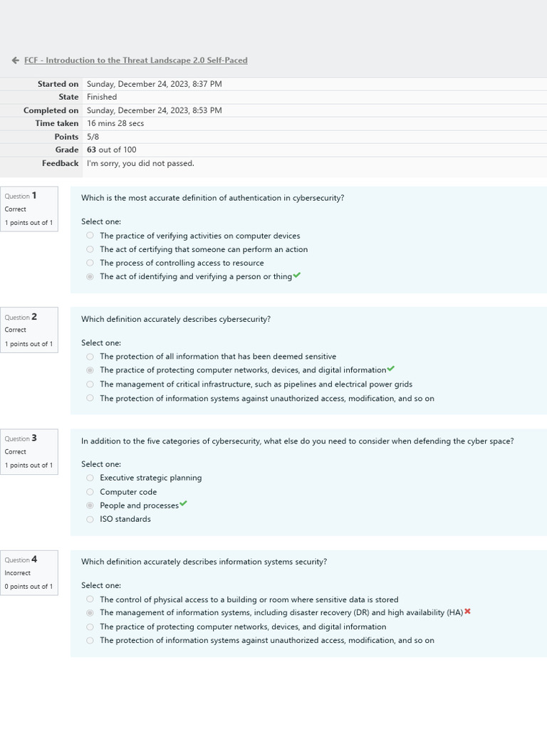 Quiz - Introduction To Cybersecurity - Attempt Review | PDF | Security ...