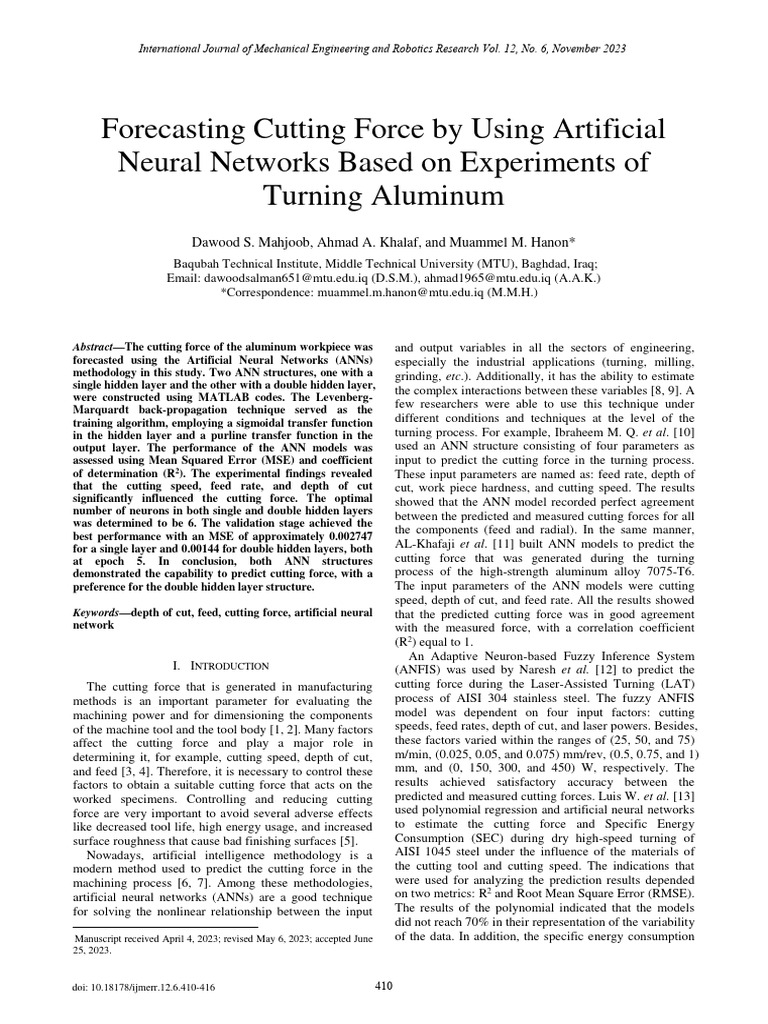 Ijmerr V12N6 410 | PDF | Mean Squared Error | Artificial Neural Network