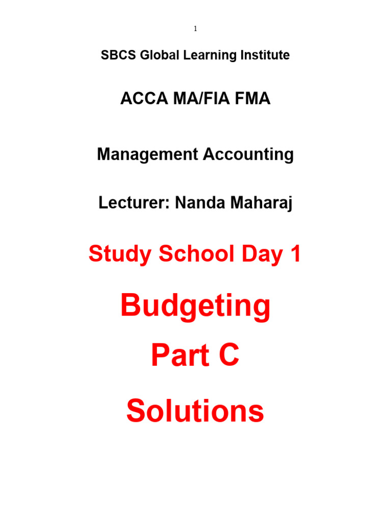 ACCA MA - Fma Study School Budgeting Part C Solutions | PDF | Finance ...