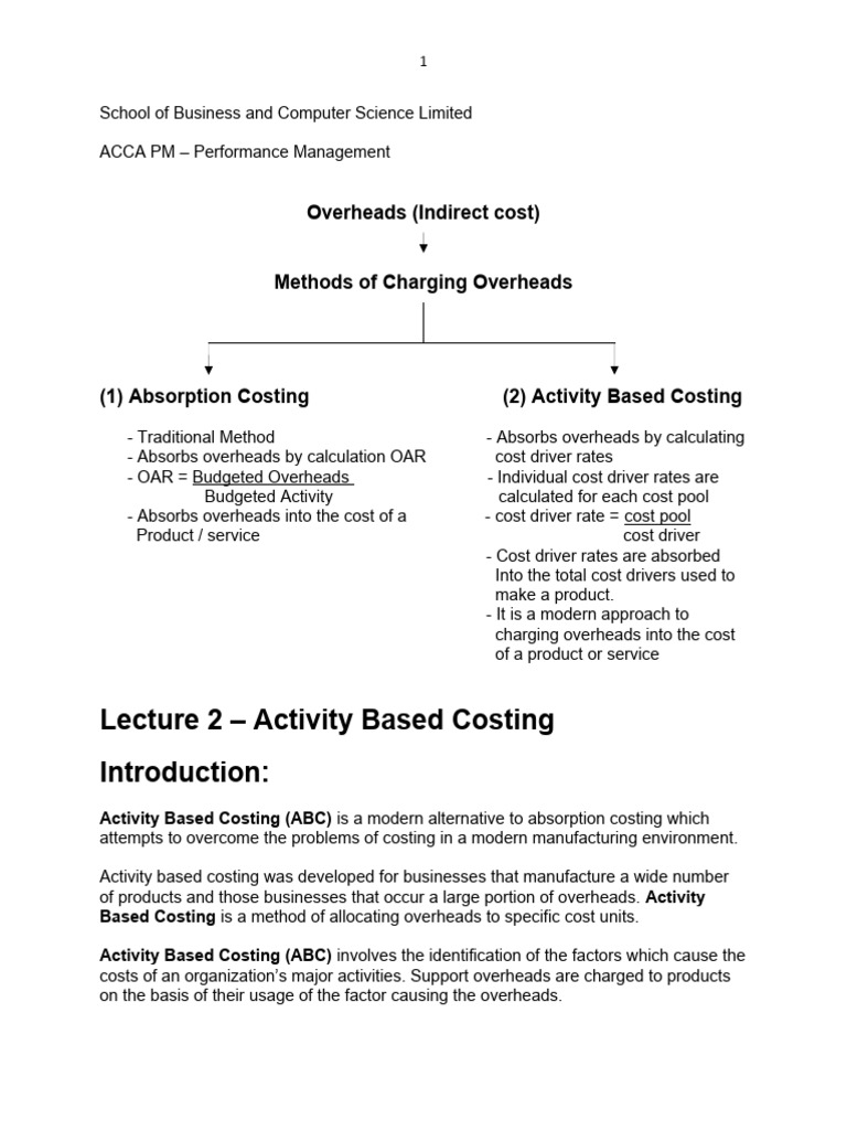Lecture 2 Activity Based Costing | PDF | Cost | Production And Manufacturing