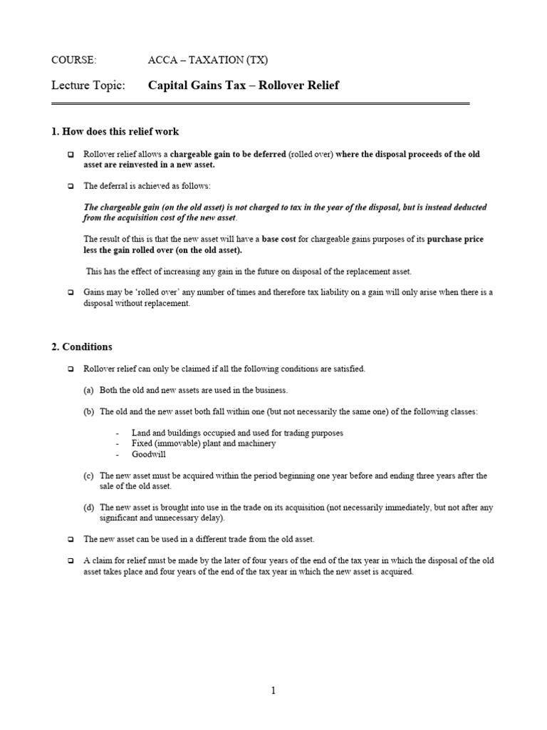 CGT Rollover Relief - July 2023 | PDF | Payments | Corporations