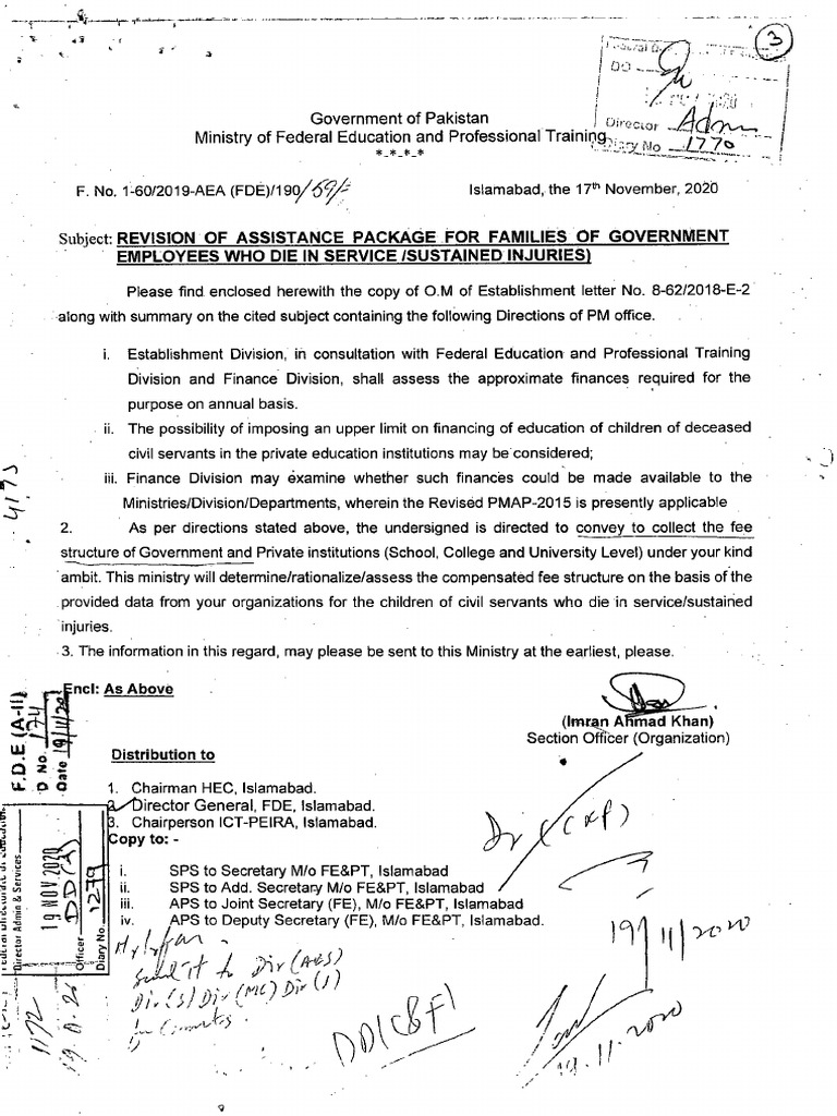 PM Assistance Package (Death Case of Government Service) - Rules of Pakistani Government | PDF ...