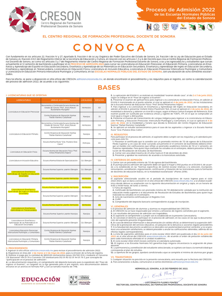 Creson Proceso de Admision 2022 | PDF | Titulo academico | Educación de ...