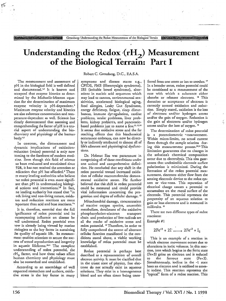Understanding Redox Measurement of The Biological Terrain Part 01 | PDF ...