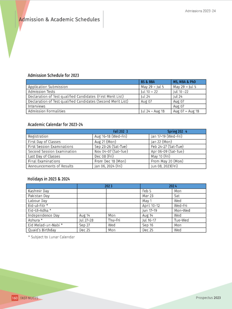 Admission and Academic Schedules | PDF