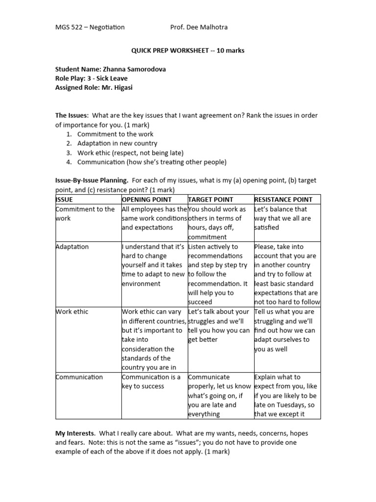 Quick Prep Worksheet 3 | PDF