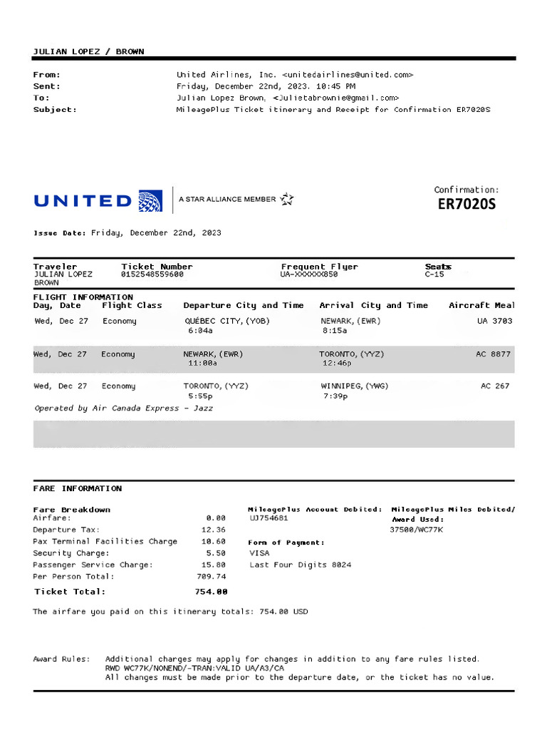United Airline Flights Tickets and Payment Receipt-Recovered | PDF