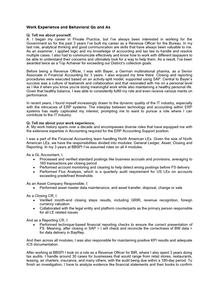 Accounting + Work Experience Qs and As | PDF | Debits And Credits ...