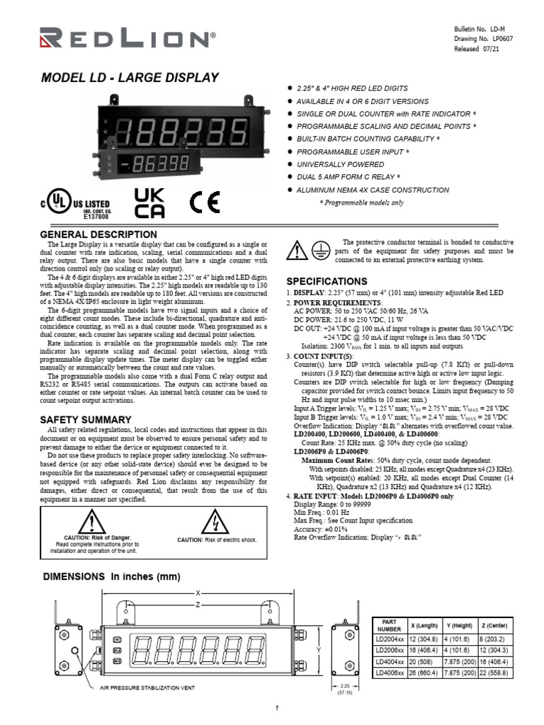 Red Lion LD Series Display Manual | PDF | Switch | Components