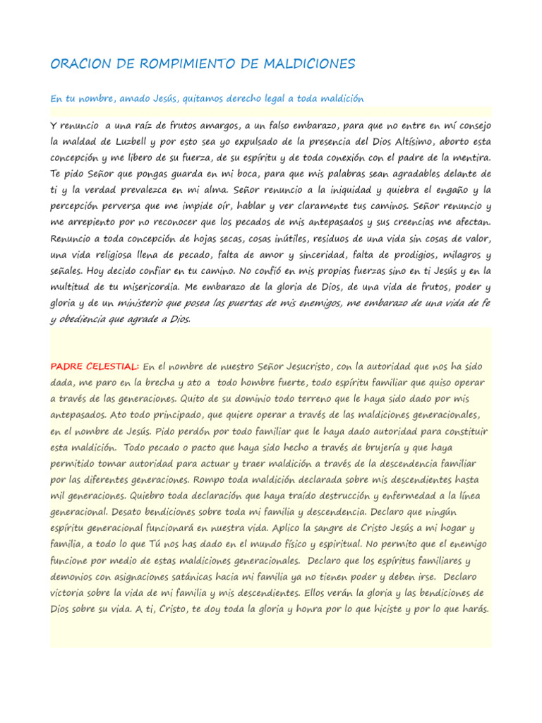 Oracion de Rompimiento de Maldiciones | PDF | Pecado | Jesús