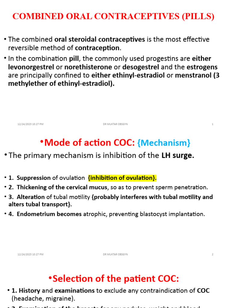 Coc and Pop | PDF | Combined Oral Contraceptive Pill | Birth Control