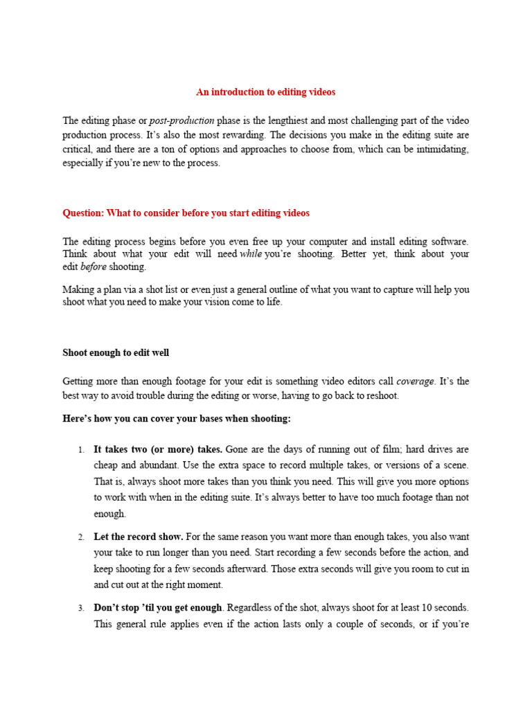 Video Editing Unit 1 B | PDF