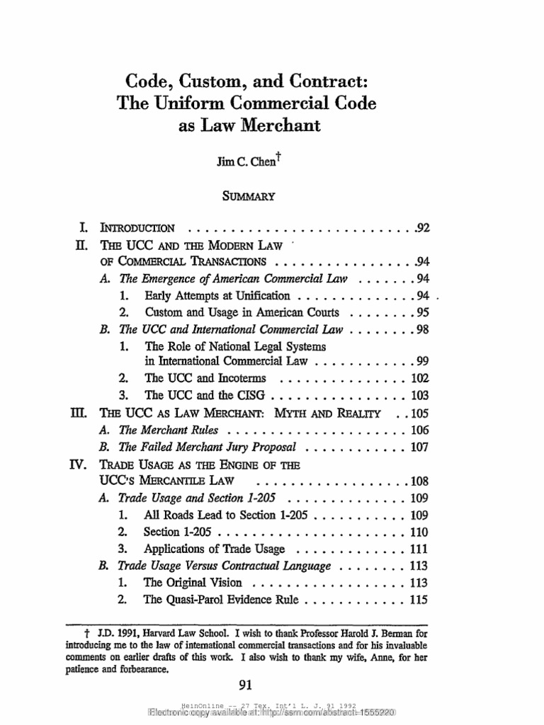 Code, Custom, and Contract Uniform Commercial Code | PDF | Business