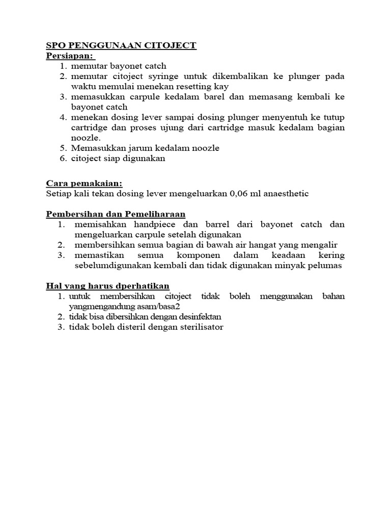 Spo Penggunaan Citoject | PDF