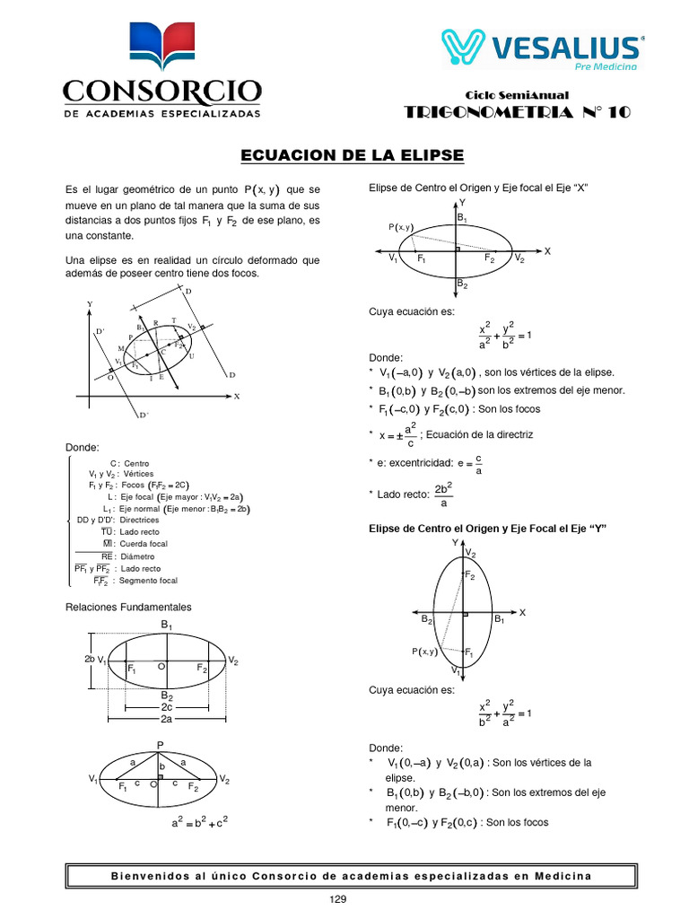 Trigonometria #10: Ecuacion de La Elipse | PDF | Elipse | Geometría analítica