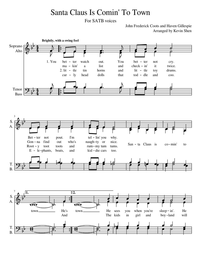 Santa Claus Is Comin To Town SATB | PDF | Vocal Music | Music Performance