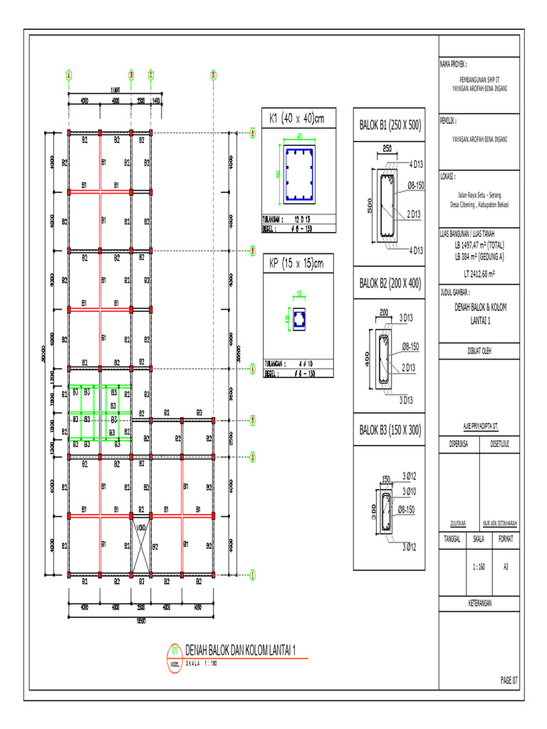 Denah Balok & Kolom Lantai 1 | PDF