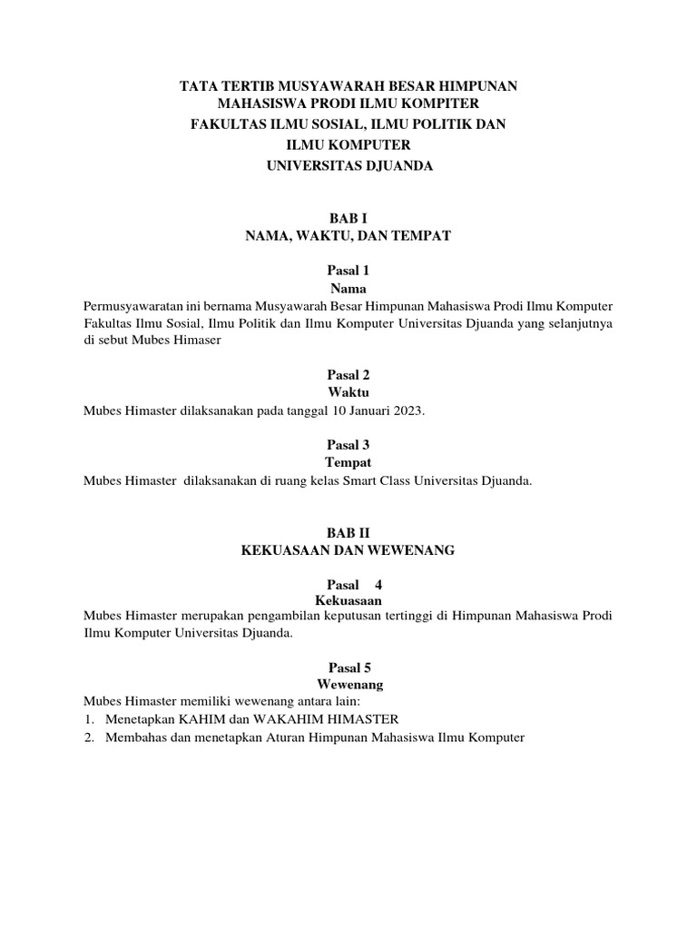Tata Tertib Mubes Hima | PDF