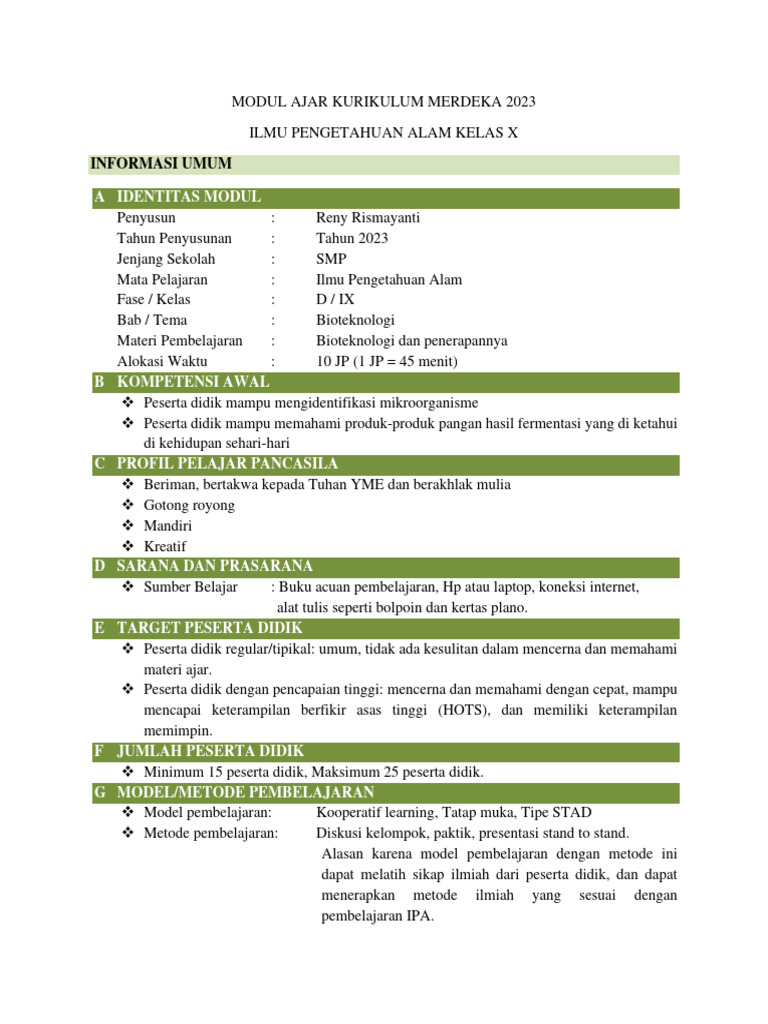 Modul Ajar Bioteknologi Stad | PDF
