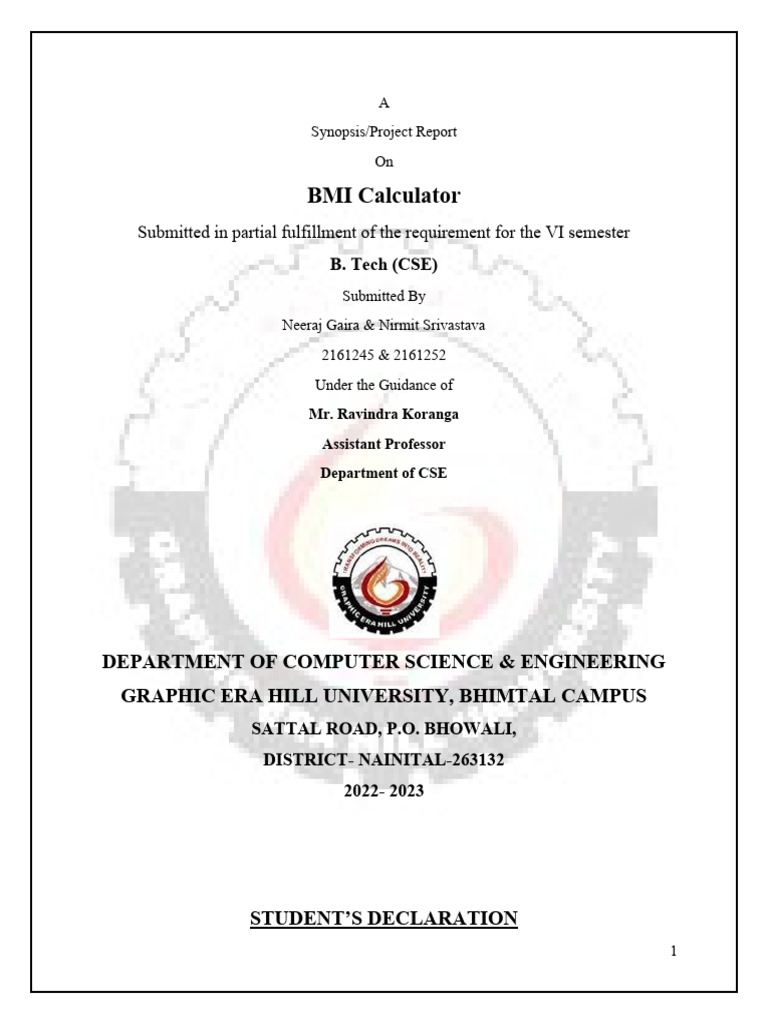 Project Report 1.1(BMI Calculator) | PDF