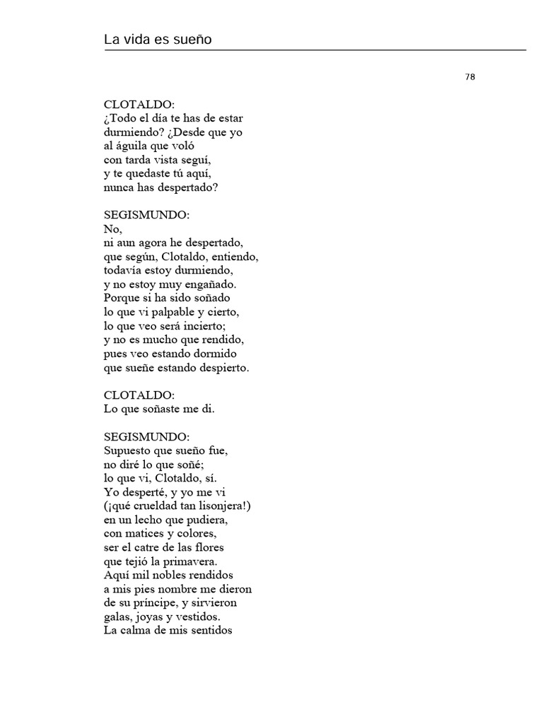 Vida Es Sueño (Fragmento) | PDF | Poesía