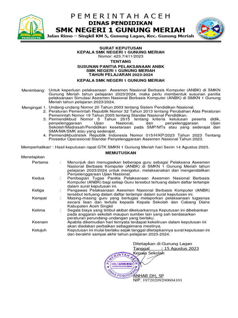 SK Panitia Anbk 2023 Rev | PDF