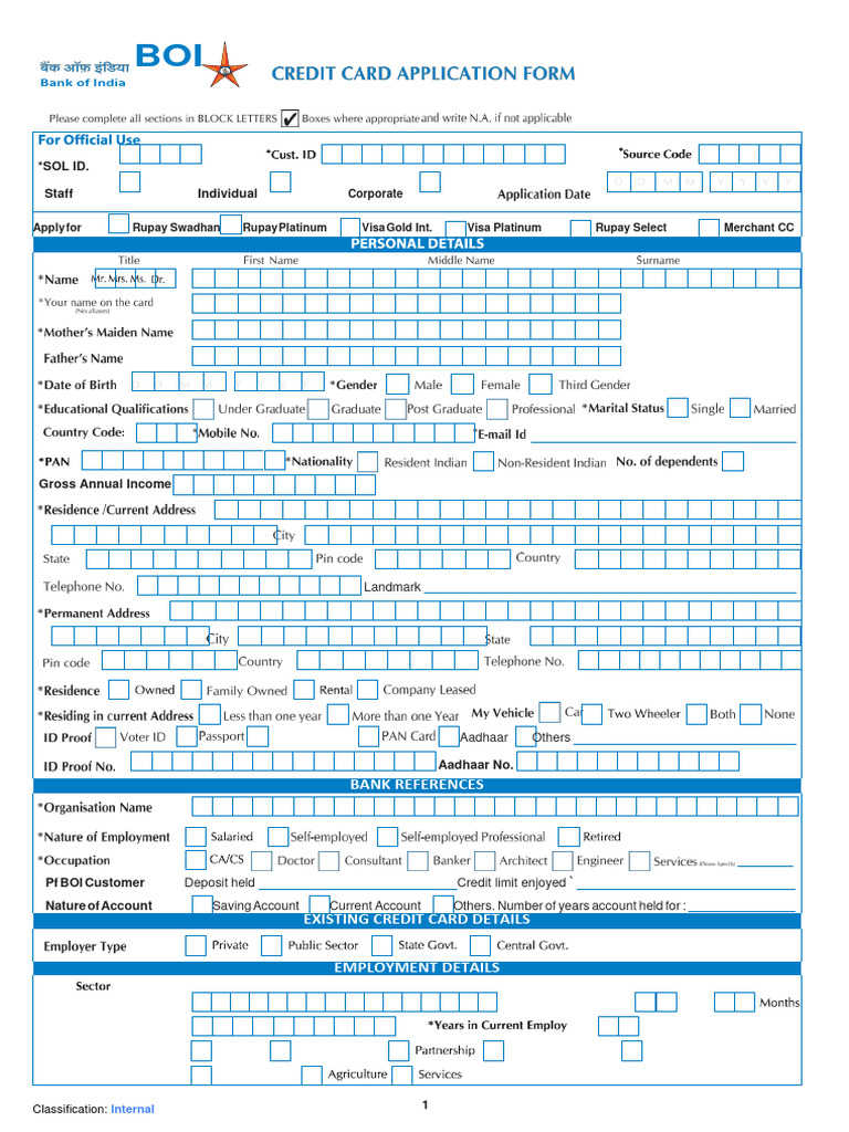 Credit Card Application Form PDF | PDF