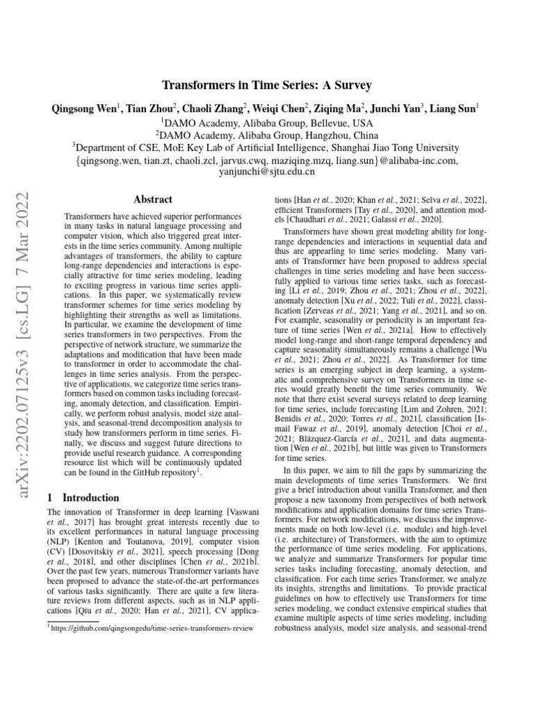 Transformers in Time Series A Survey 2202.07125 | PDF | Time Series ...