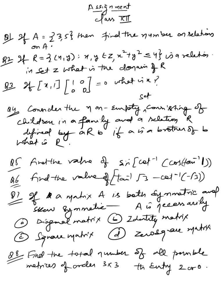 Class Xii Assignment Pdf 
