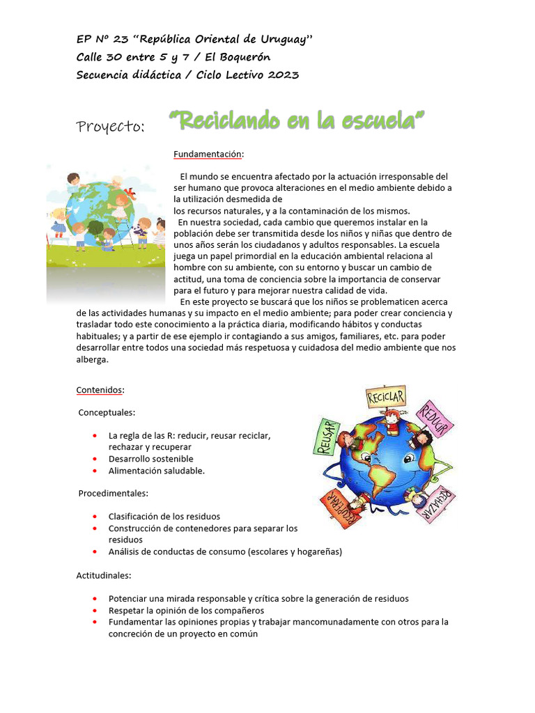 Proyecto Reciclando en La Escuela | PDF | Residuos | Reciclaje