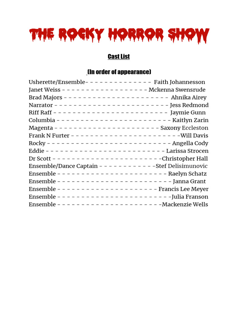 Rocky Horror Cast List | PDF