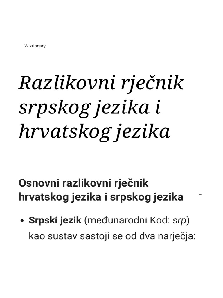 Razlikovni Rječnik Srpskog Jezika I Hrvatskog Jezika - Wiktionary | PDF