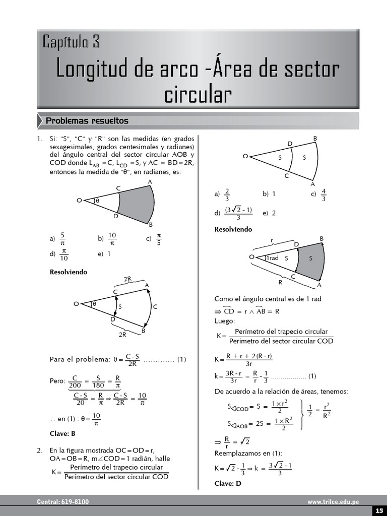 03 Longitud de Arco - Area de Sector Circular | PDF | Objetos geométricos | Enseñanza de matemática
