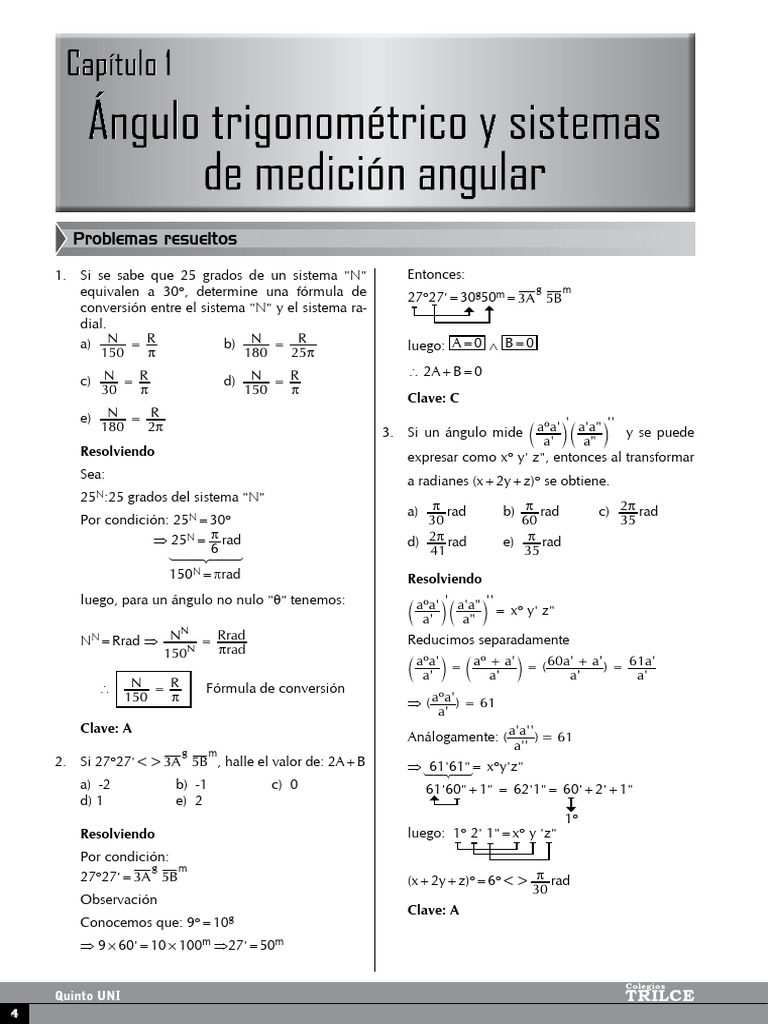 01 Angulos Trigonometricos y Sistemas de Medicion Angular | PDF ...