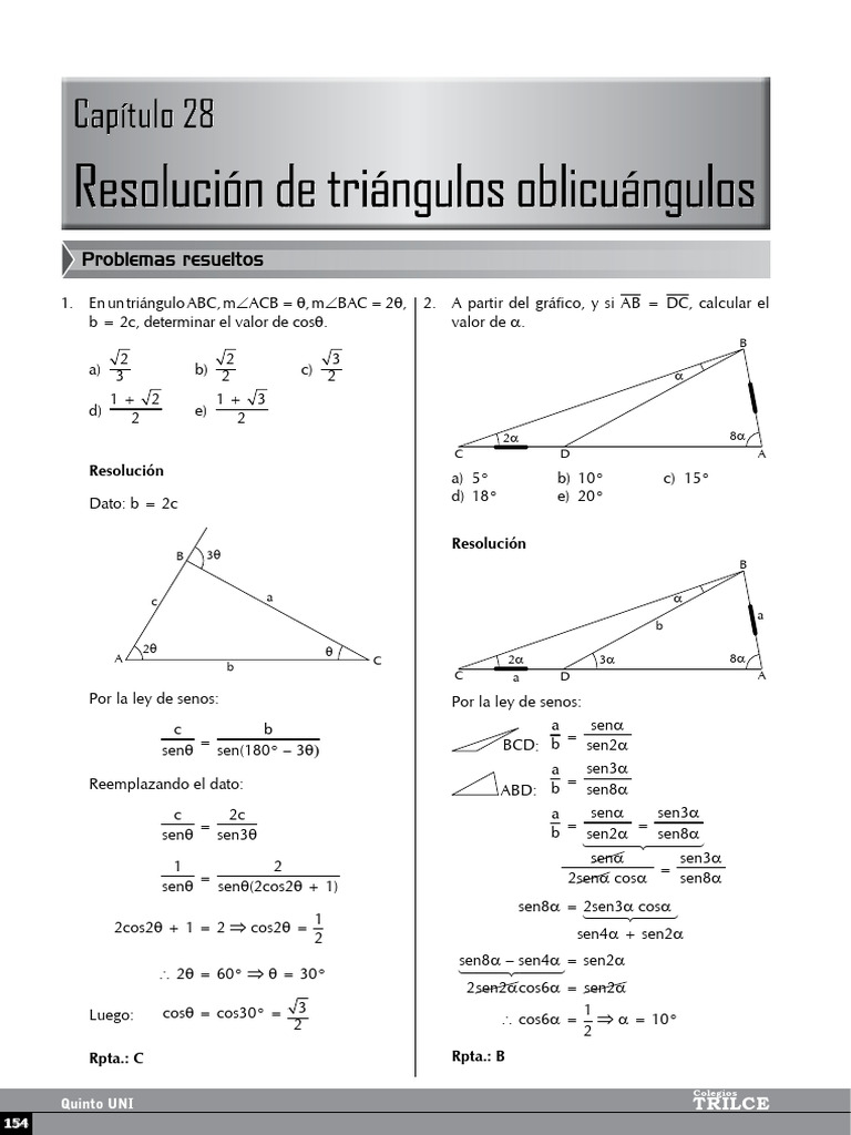 28 Resolucion de Triangulos Oblicuangulos | PDF | Triángulo | Geometría Elemental