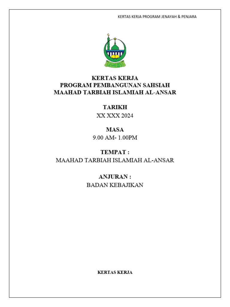 KERTAS KERJA PROGRAM PEMBANGUNAN SAHSIAH 2024 | PDF