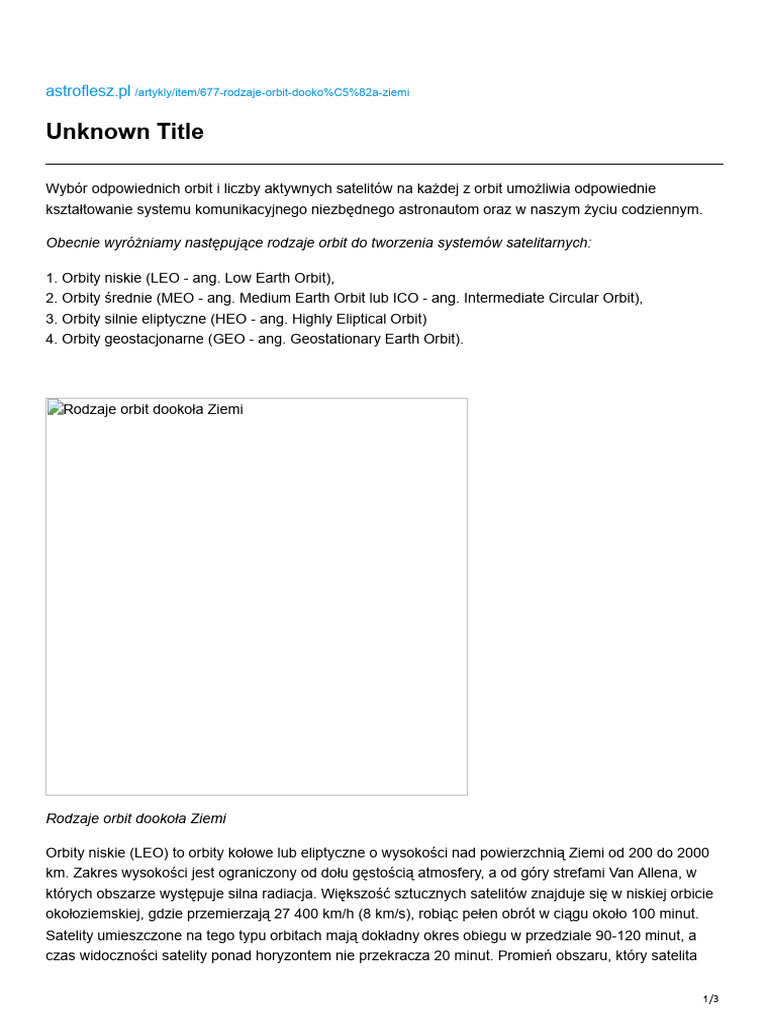 Rodzaje Orbit Dookoła Ziemi | PDF