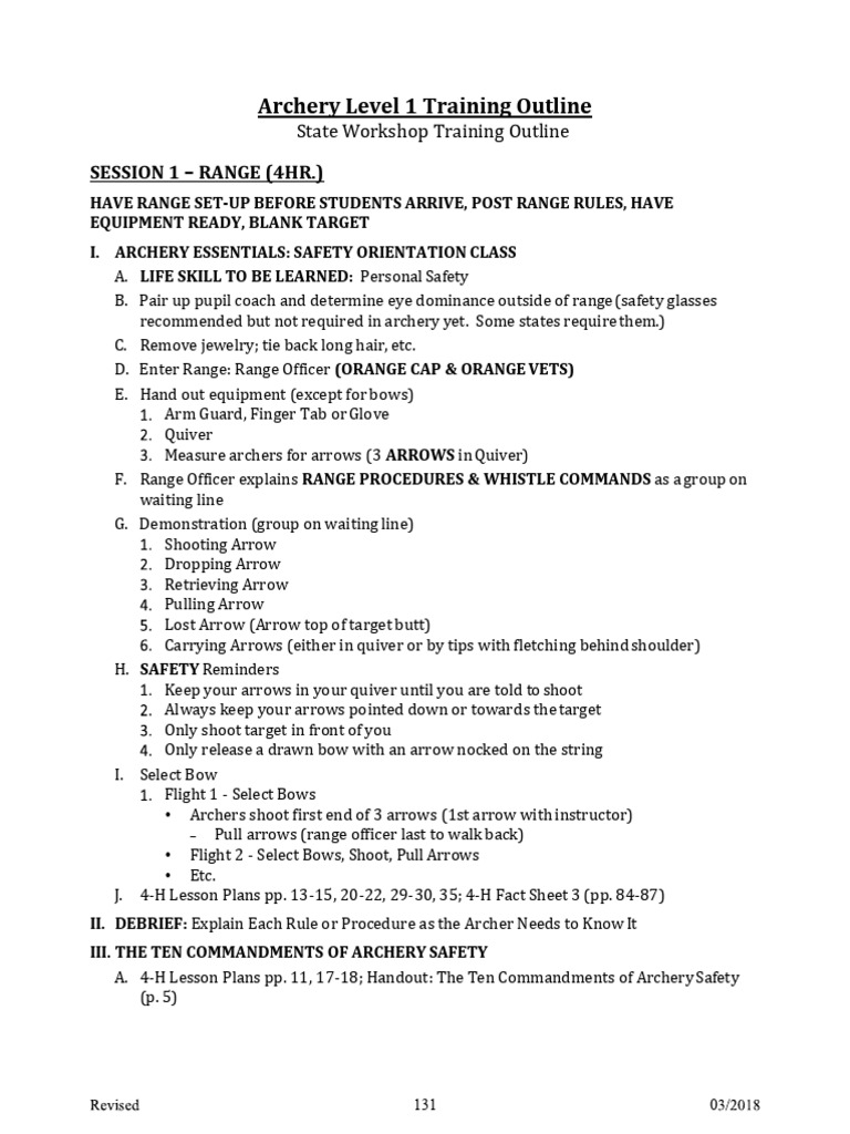 Archery Level 1 Training Outline | PDF | Archery | Bow And Arrow
