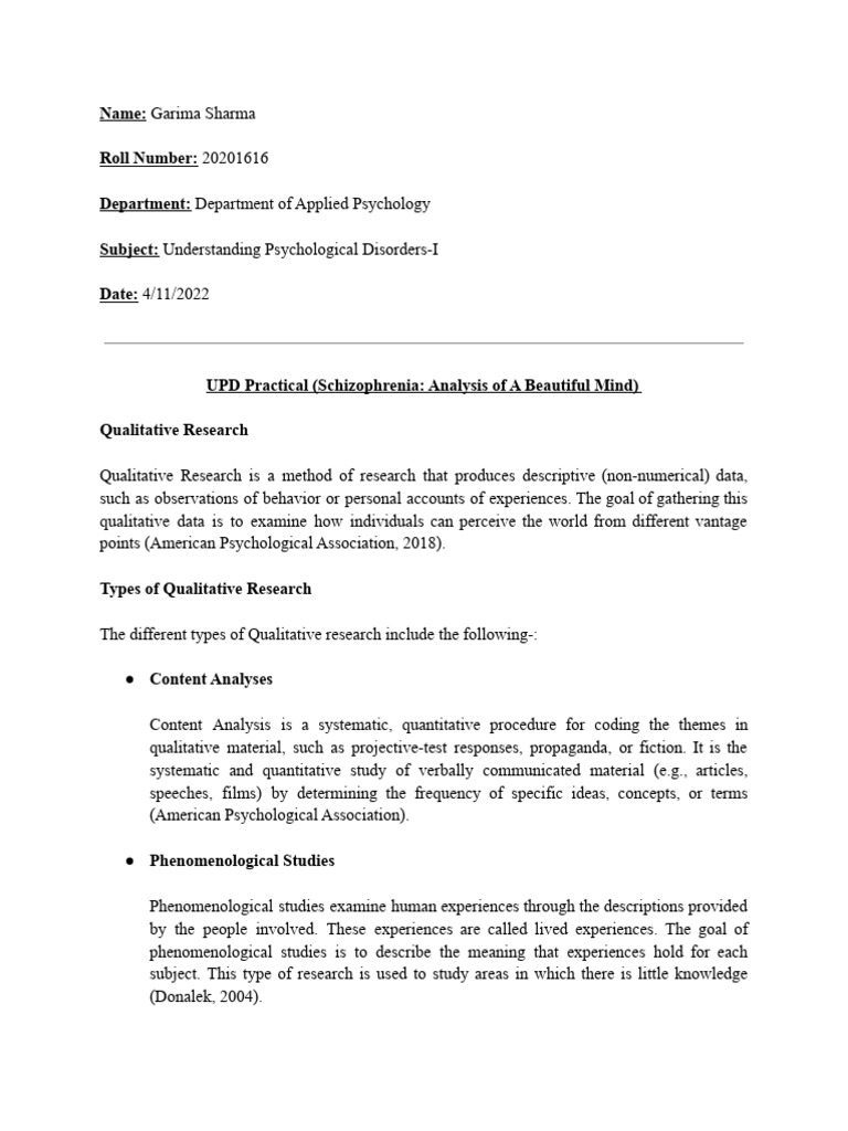 Schizophrenia in A Beautiful Mind Analysis | PDF